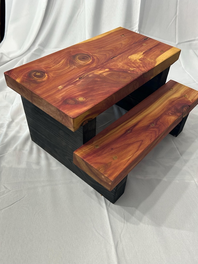 Handcrafted Cedar Two-tier Step Stool | Rustic Wood Plant Stand | Multi ...