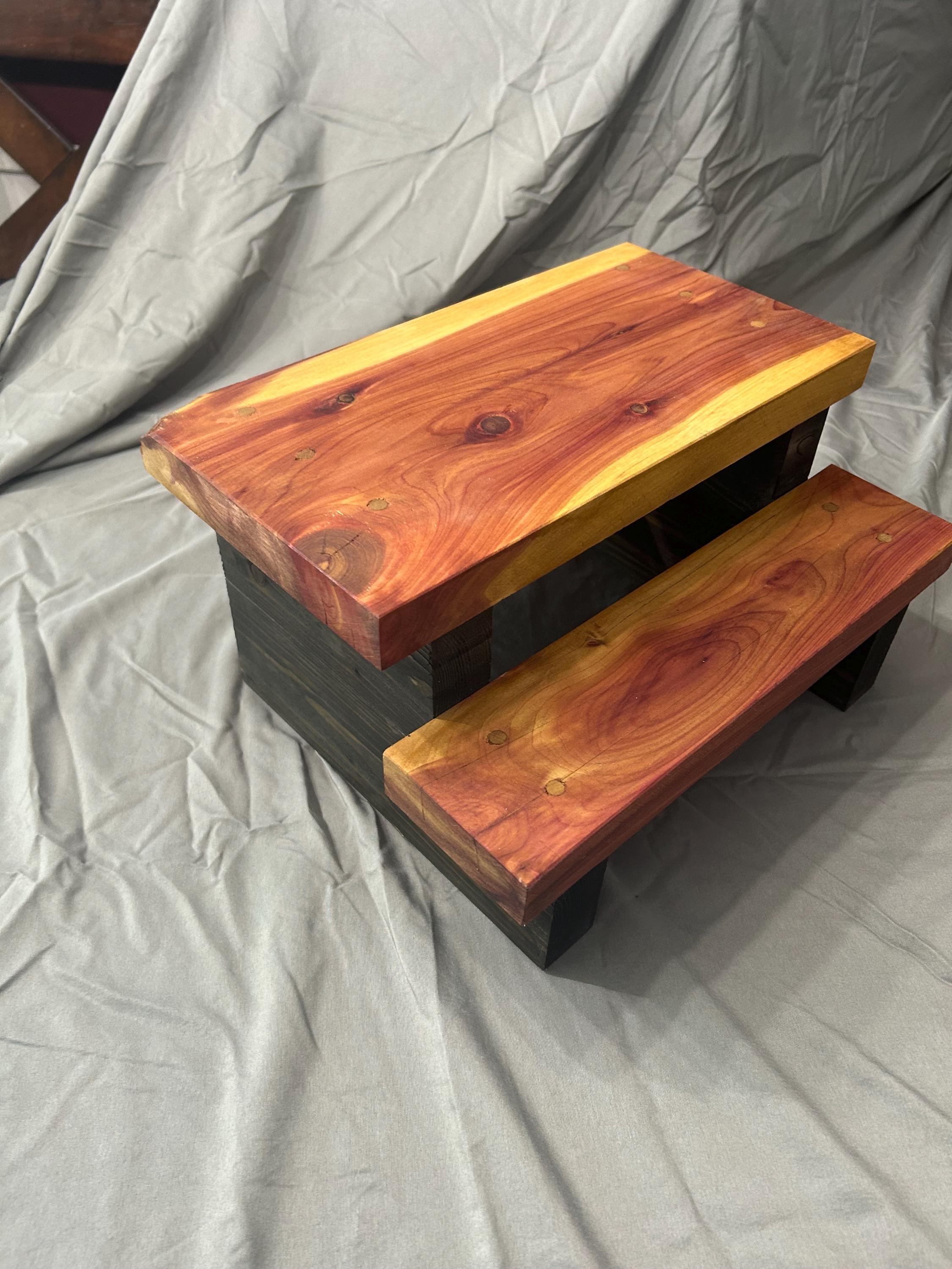 Handcrafted Cedar Two-tier Step Stool | Rustic Wood Plant Stand | Multi ...
