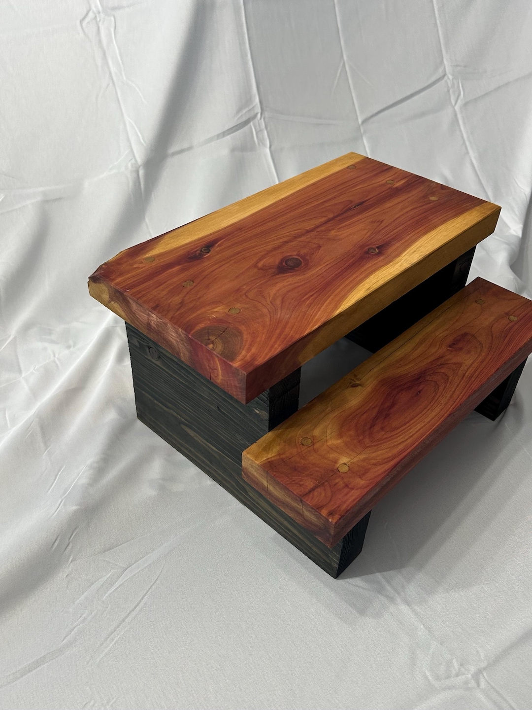 Handcrafted Cedar Two-tier Step Stool | Rustic Wood Plant Stand | Multi ...