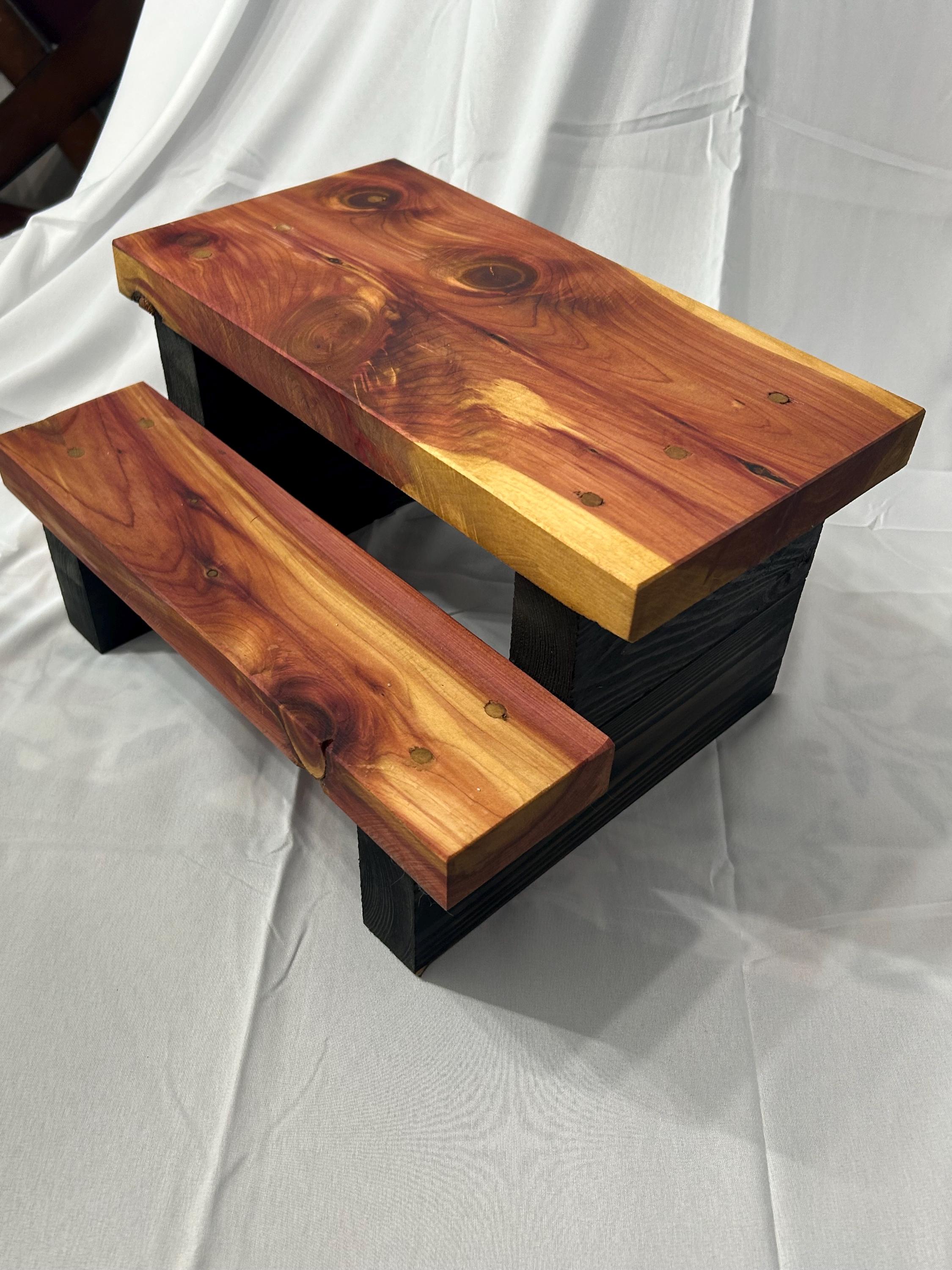 Handcrafted Cedar Two-tier Step Stool | Rustic Wood Plant Stand | Multi ...