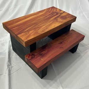 Handcrafted Cedar Two-tier Step Stool | Rustic Wood Plant Stand | Multi ...