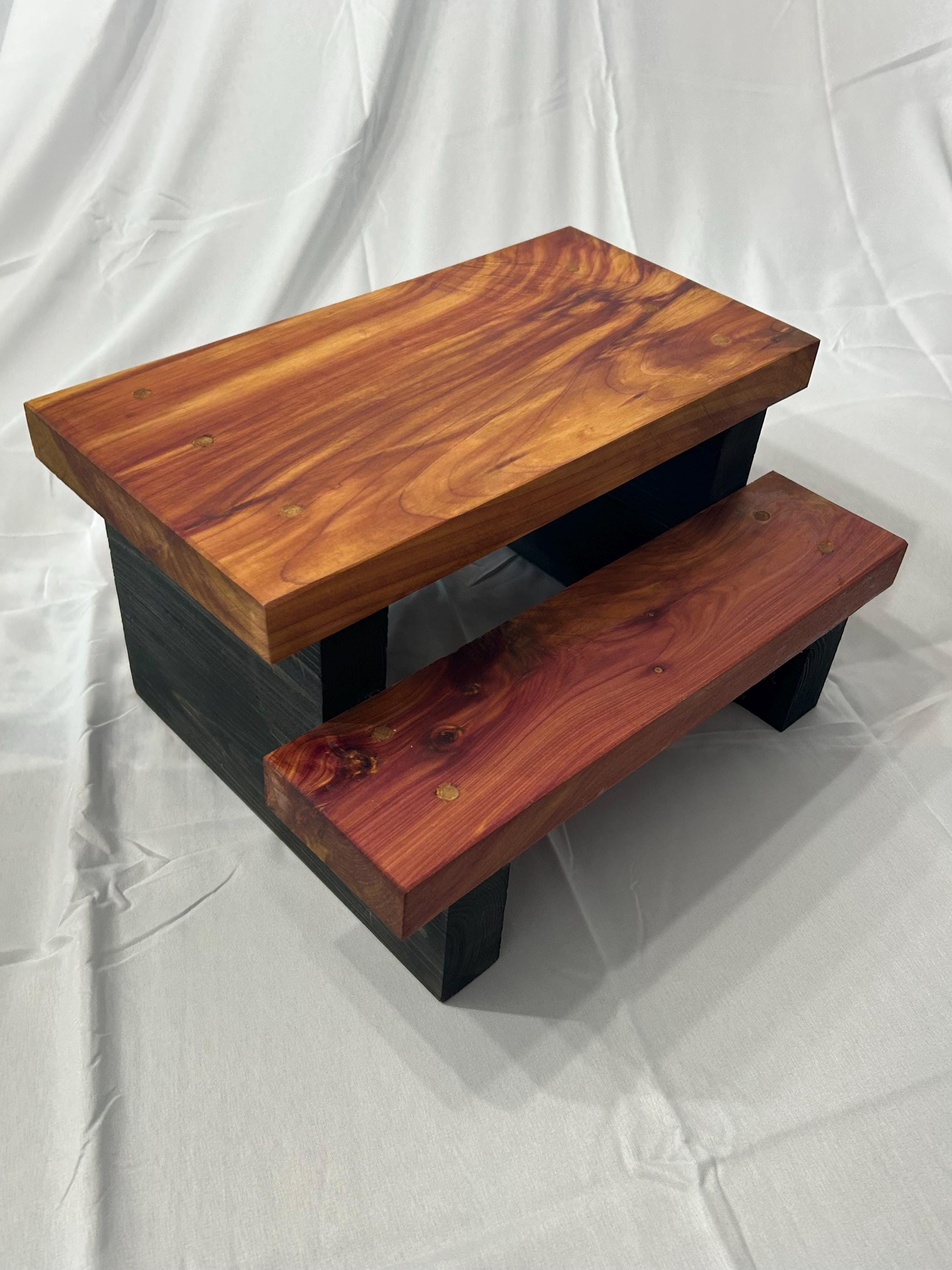 Handcrafted Cedar Two-tier Step Stool | Rustic Wood Plant Stand | Multi ...