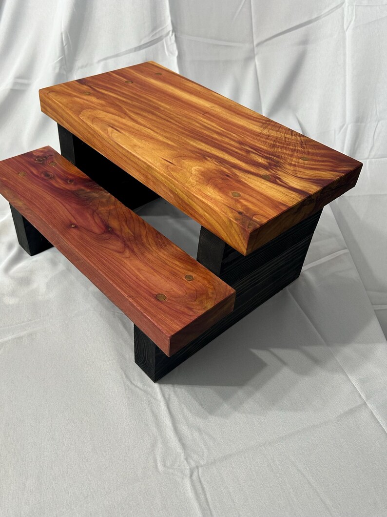 Handcrafted Cedar Two-tier Step Stool | Rustic Wood Plant Stand | Multi ...