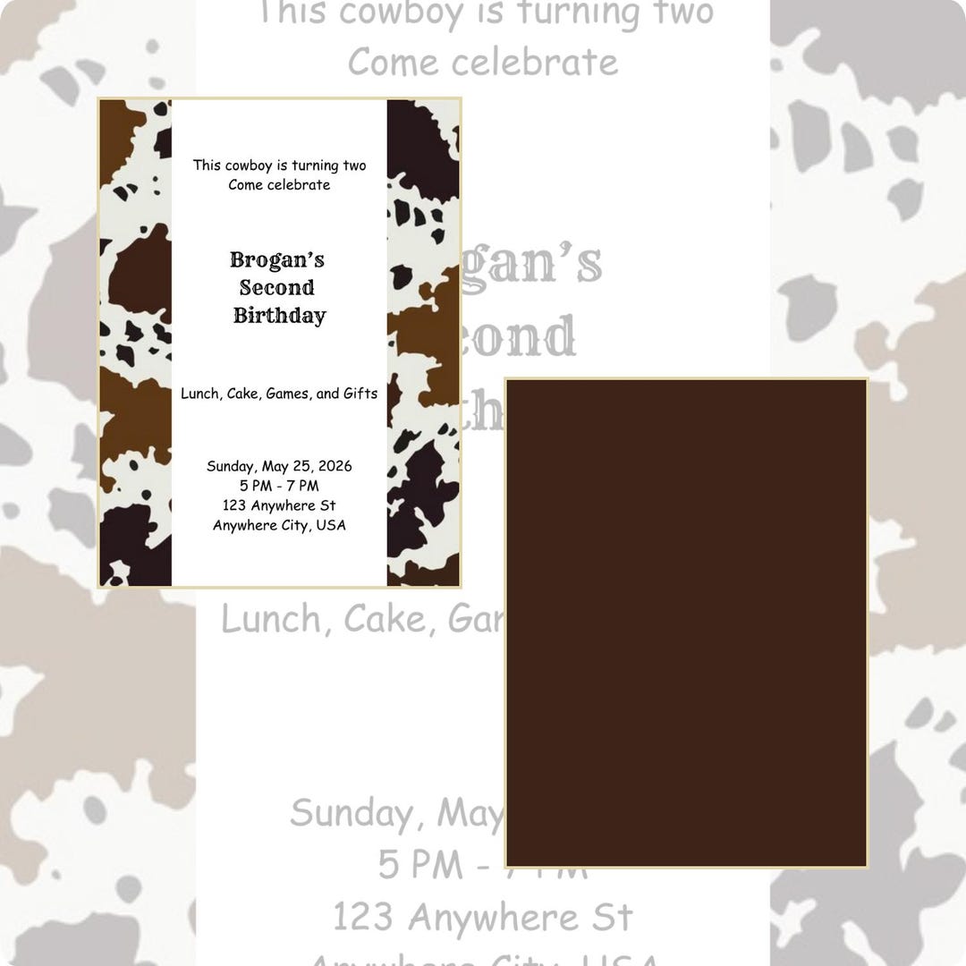 Western Cow Print Themed Birthday Party Invite. Cowboy Themed Birthday ...
