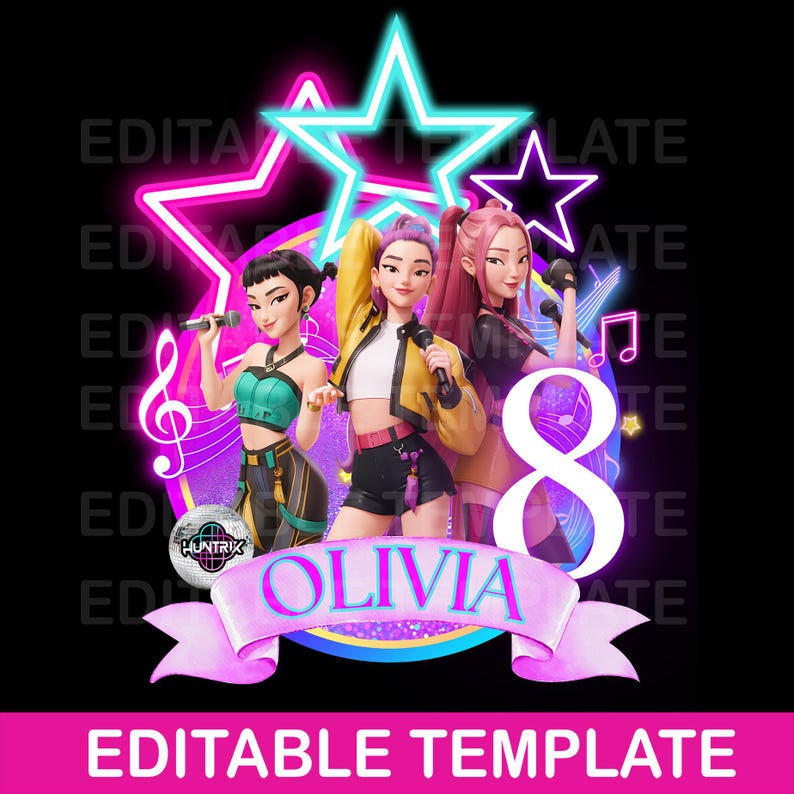 Kpop Demon Hunters PNG | Editable K-pop Birthday Clipart | Demon ...