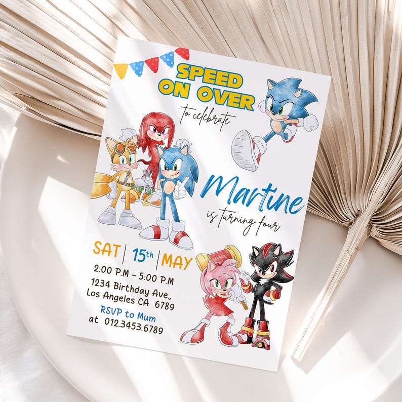 Editable Sonic Birthday Invitation, Watercolor Design (digital Download ...