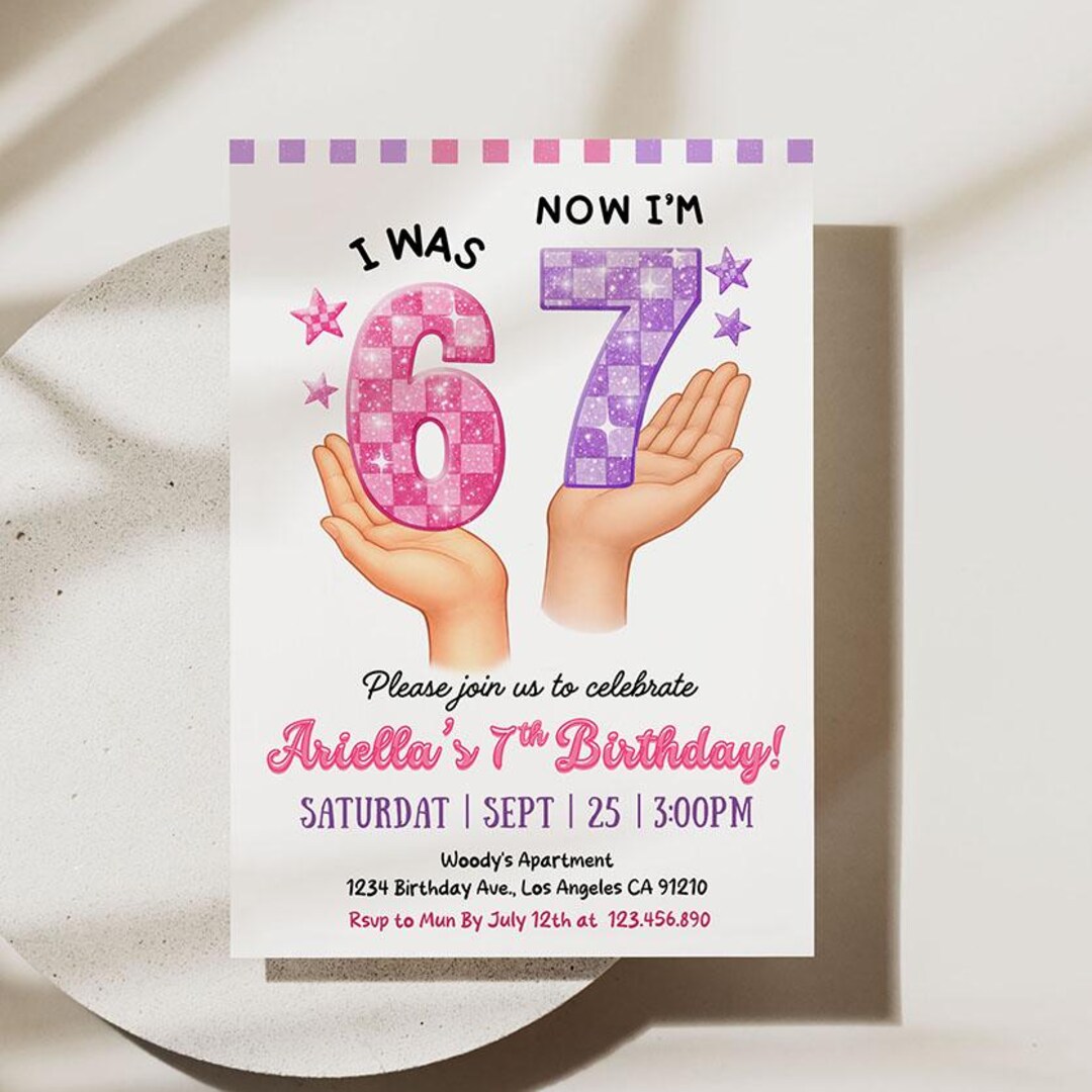 Six Seven Birthday Invitation for Girls, Meme Party, Gen Alpha Invite ...
