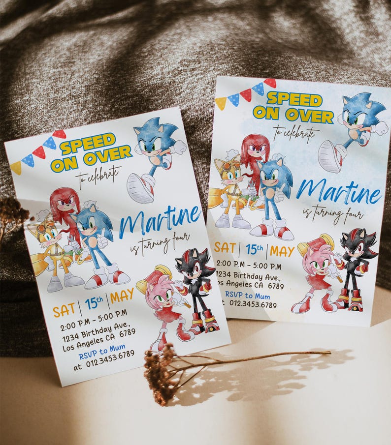 Editable Sonic Birthday Invitation, Watercolor Design (digital Download ...