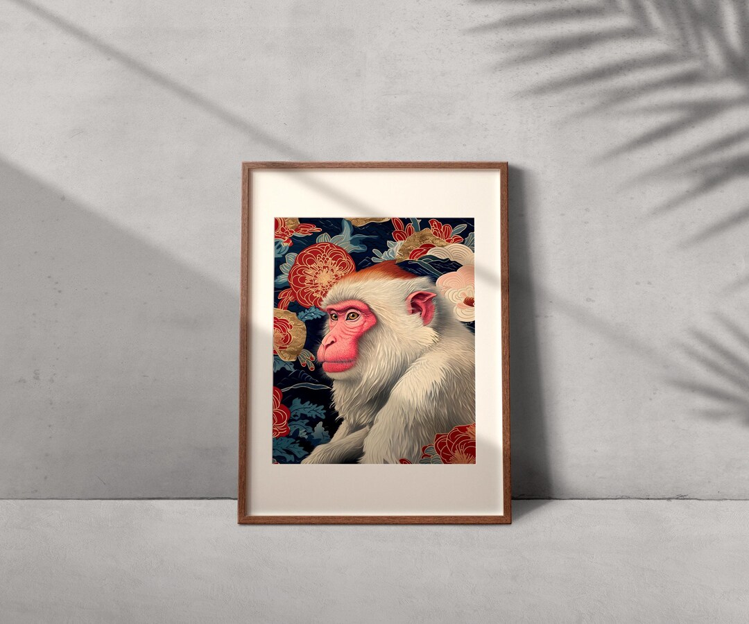 Macaque Digital Art Print | Asian-inspired Wall Art | Colorful Nature ...