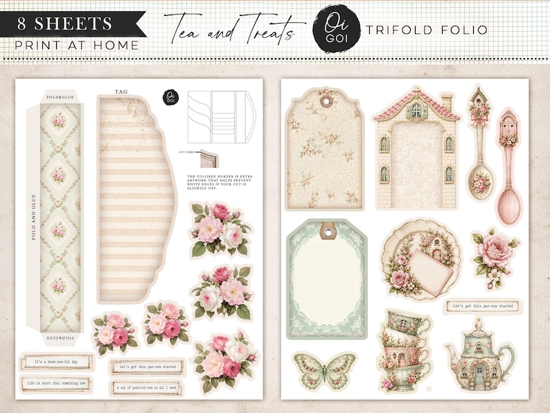No Sew Junk Journal Kit, Shabby Chic Wardrobe Folio, Tea Party Paper ...