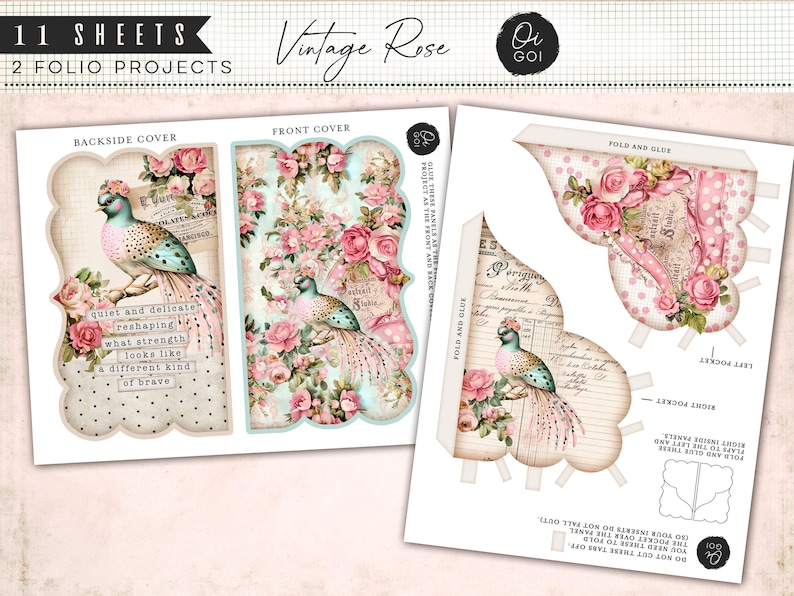Vintage Rose Folio Project, Junk Journal Kit, Printable Pockets ...