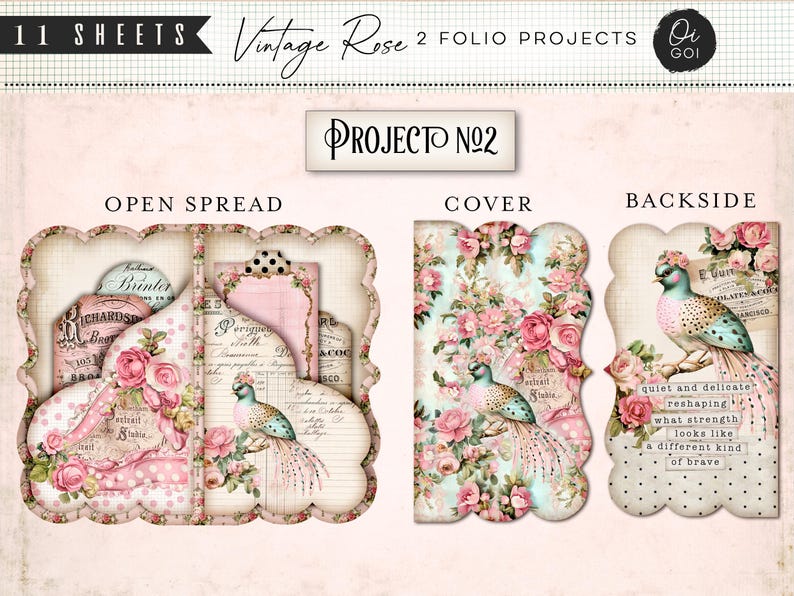 Vintage Rose Folio Project, Junk Journal Kit, Printable Pockets ...