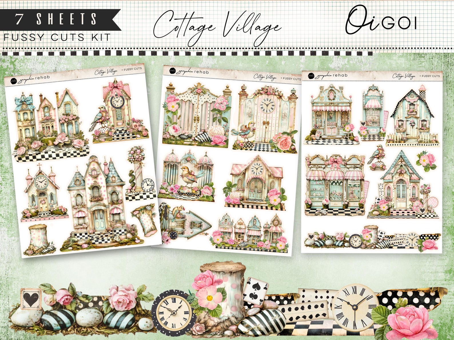 Shabby Chic Houses Junk Journal Kit, Cottagecore Fussy Cut, Pastel ...