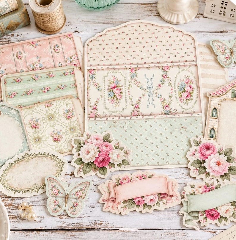 No Sew Junk Journal Kit, Shabby Chic Wardrobe Folio, Tea Party Paper ...