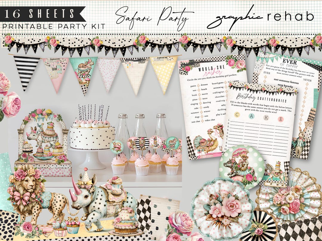 Vintage Zoo Animal Party Printables Kit: Cupcake Toppers, Banner ...