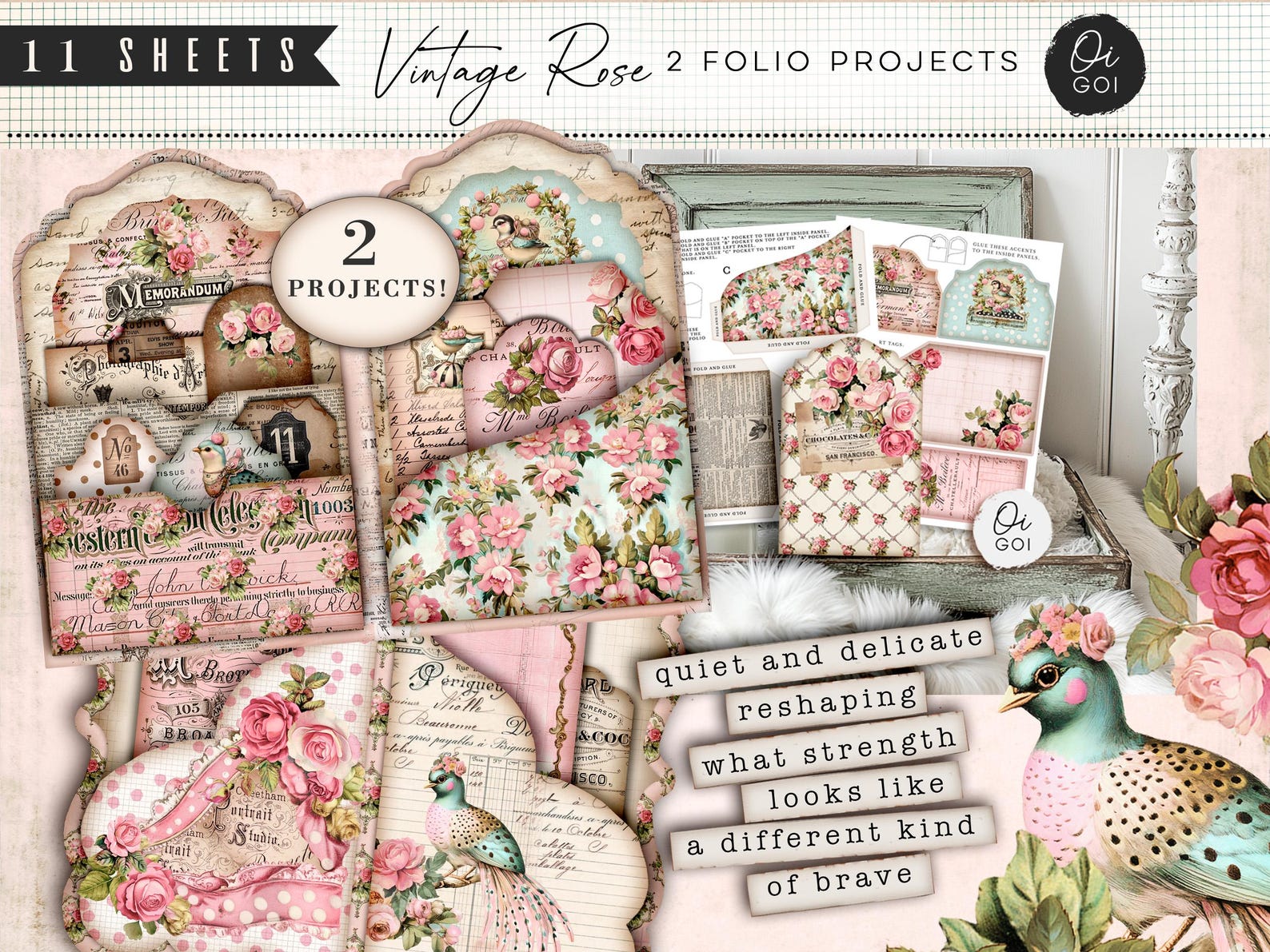 Vintage Rose Folio Project, Junk Journal Kit, Printable Pockets ...