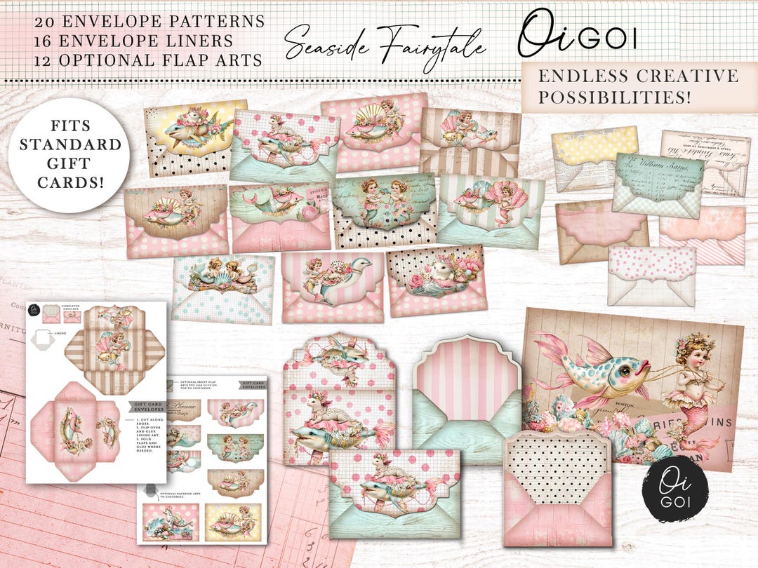 Vintage Mermaid Envelope Template Kit, Shabby Chic, Fairytale Junk ...