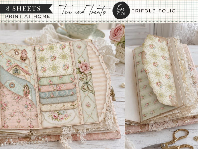 No Sew Junk Journal Kit, Shabby Chic Wardrobe Folio, Tea Party Paper ...