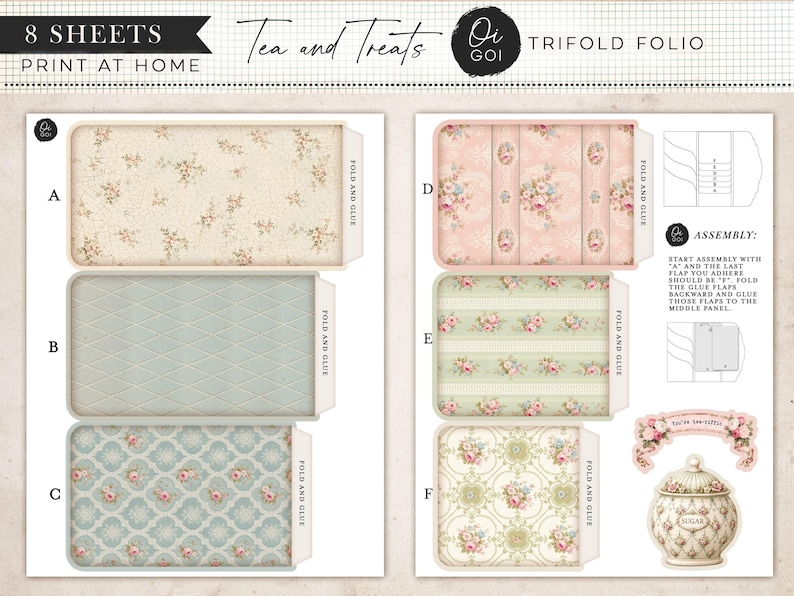 No Sew Junk Journal Kit, Shabby Chic Wardrobe Folio, Tea Party Paper ...
