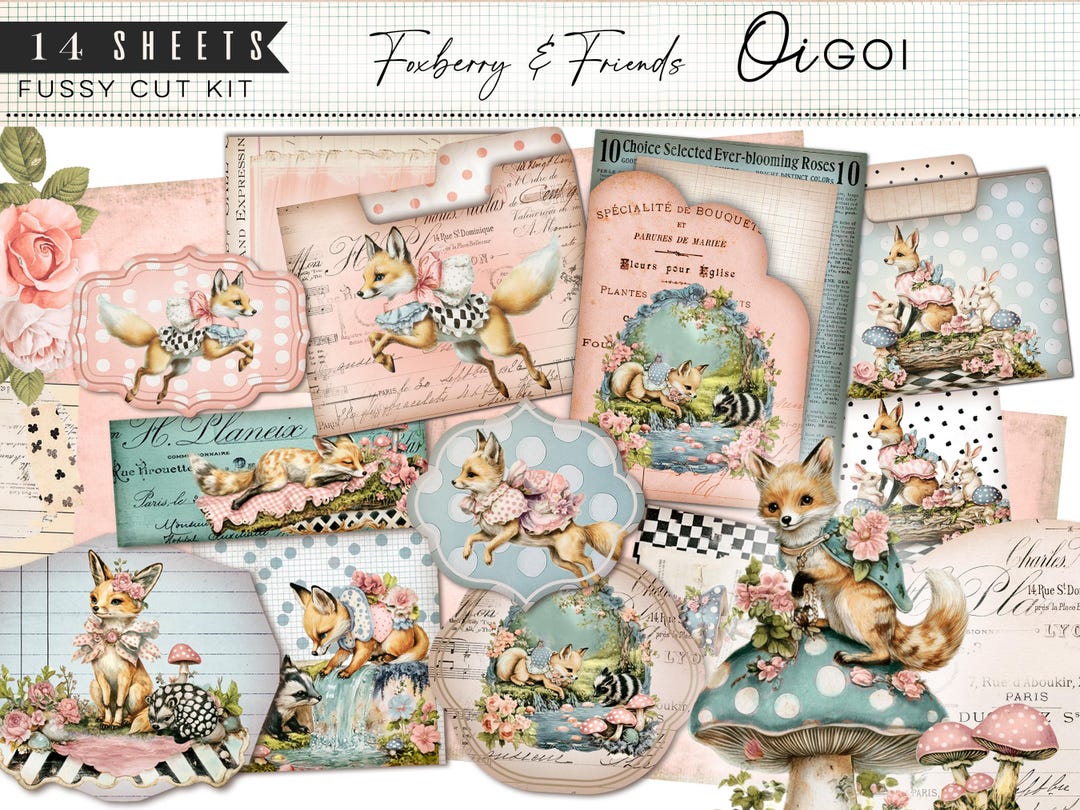 Printable Fox Ephemera Kit, Digital Ephemera Kit, Fox Junk Journal Kit ...