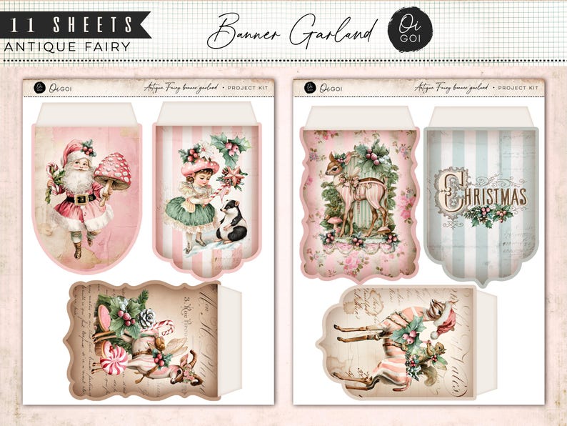 Printable Christmas Banner, Digital Junk Journal Kit, Shabby Chic ...