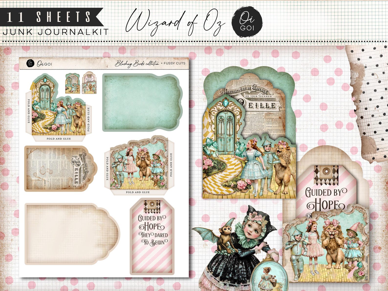 Vintage Wizard of Oz Junk Journal Kit, Fairytale Playing Cards, Fantasy ...