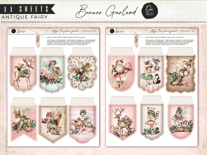 Printable Christmas Banner, Digital Junk Journal Kit, Shabby Chic ...