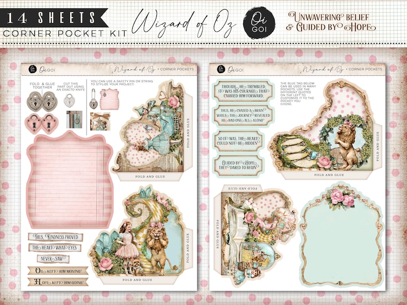 Vintage Wizard of Oz Corner Pockets, Junk Journal Kit, Printable ...