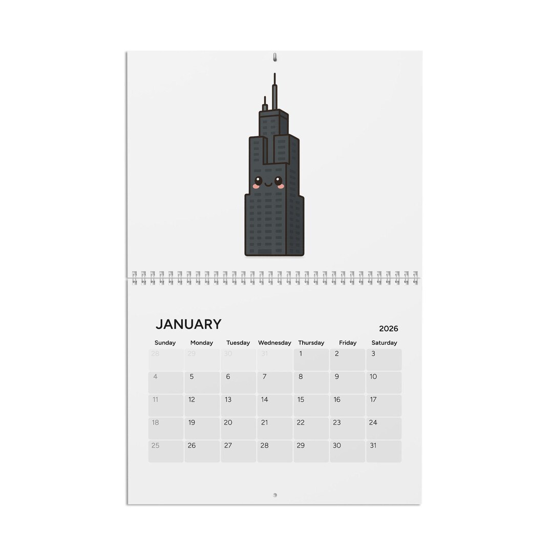 Chicago Skyline Calendar 2026 | Illustrated City Landmark Wall Calendar ...