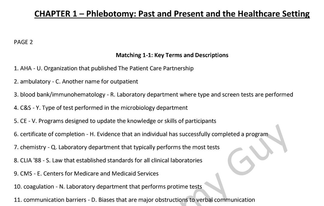 FREE - Chapter 1 - My Answers to the Phlebotomy Essentials Workbook 8th ...