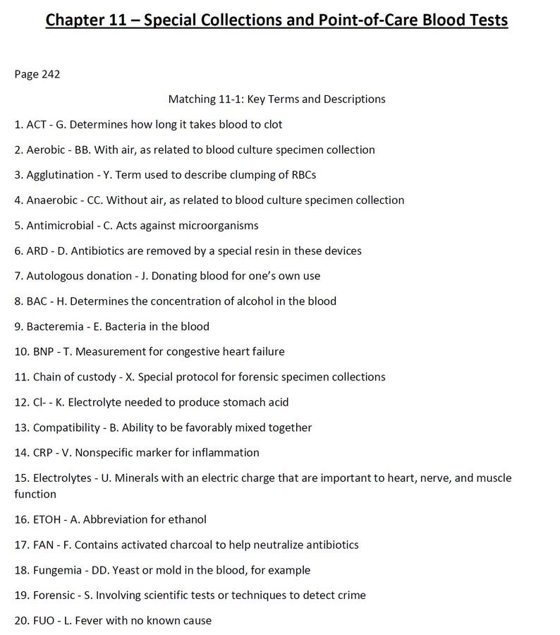 My Answers to Phlebotomy Essentials Workbook 8th Edition - Etsy