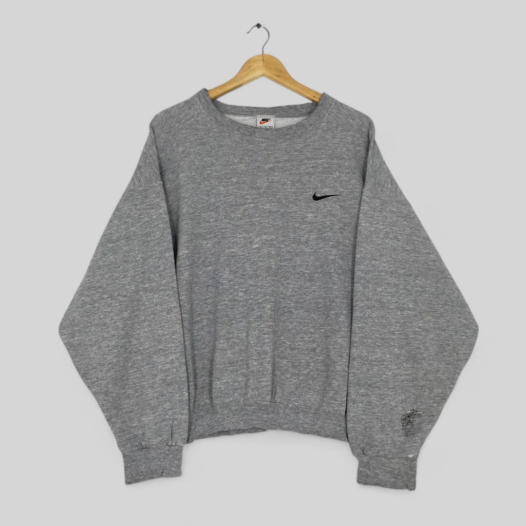 Vintage Distressed Nike Swoosh Gray Sweatshirt Medium Nike Embroidered ...