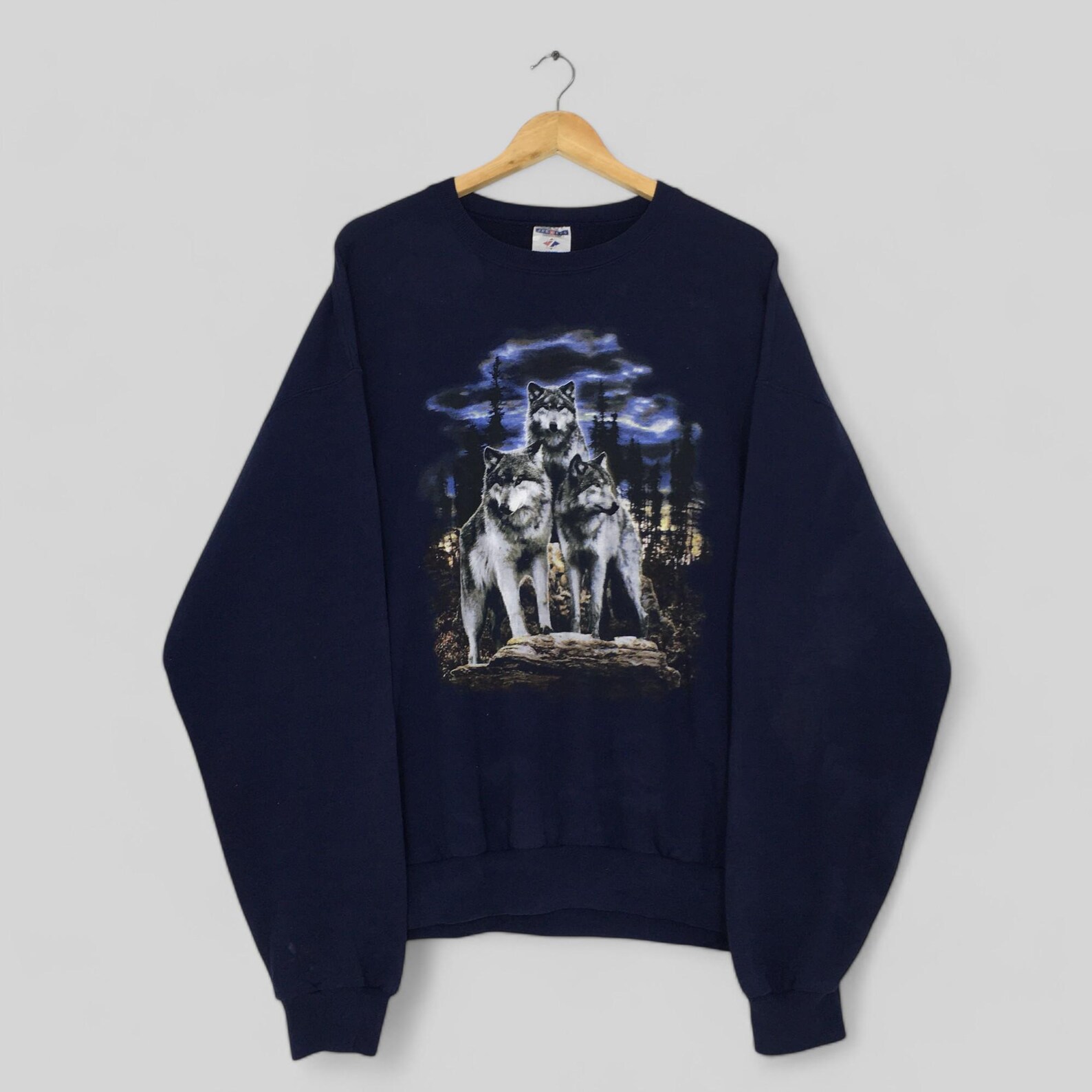 Vintage Y2K Wolves Wildlife Blue Sweatshirt Xlarge Interior Alaskan ...