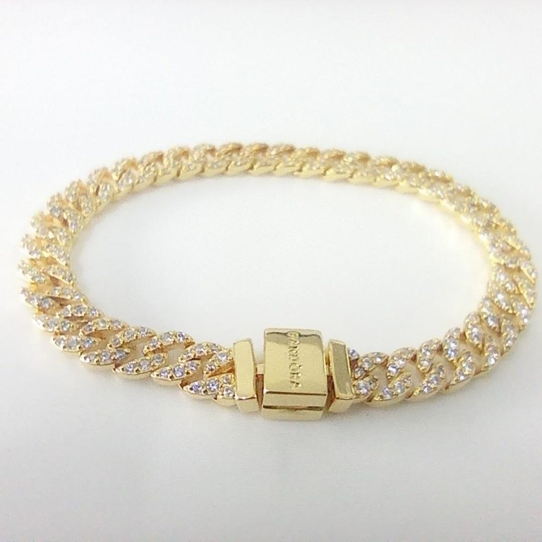 Pandora 925 Ale Timeless Pavé Cuban Chain Gold Bracelet - Etsy