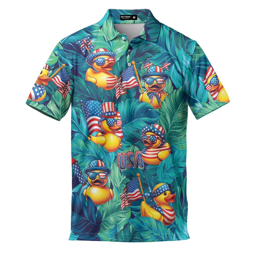 Funny Rubber Duck Independence Day Polo Shirts for Men Patriotic USA ...