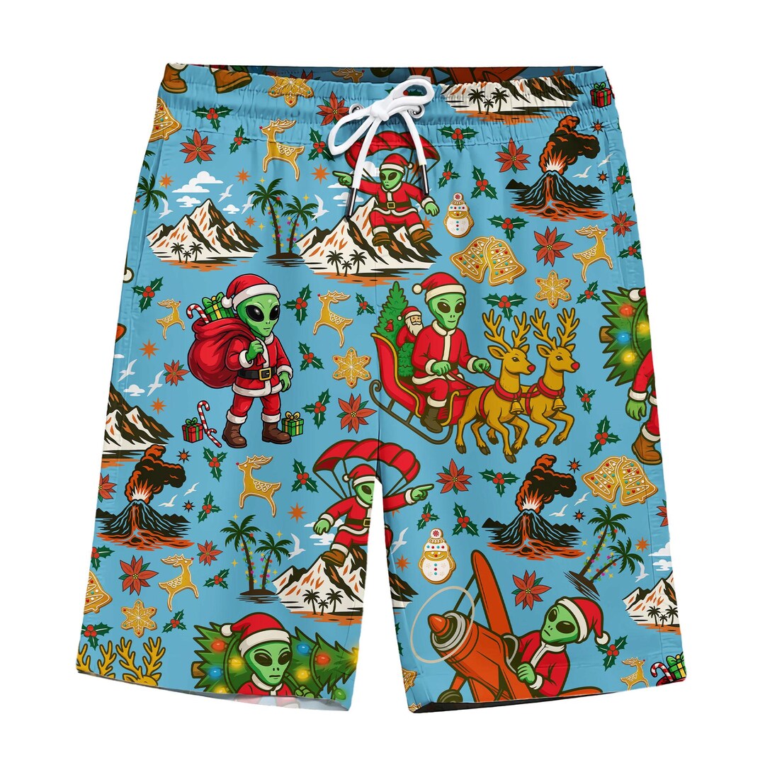 Alien Xmas Hawaiian Beach Shorts – Space Print Aloha Unisex Shorts - Etsy