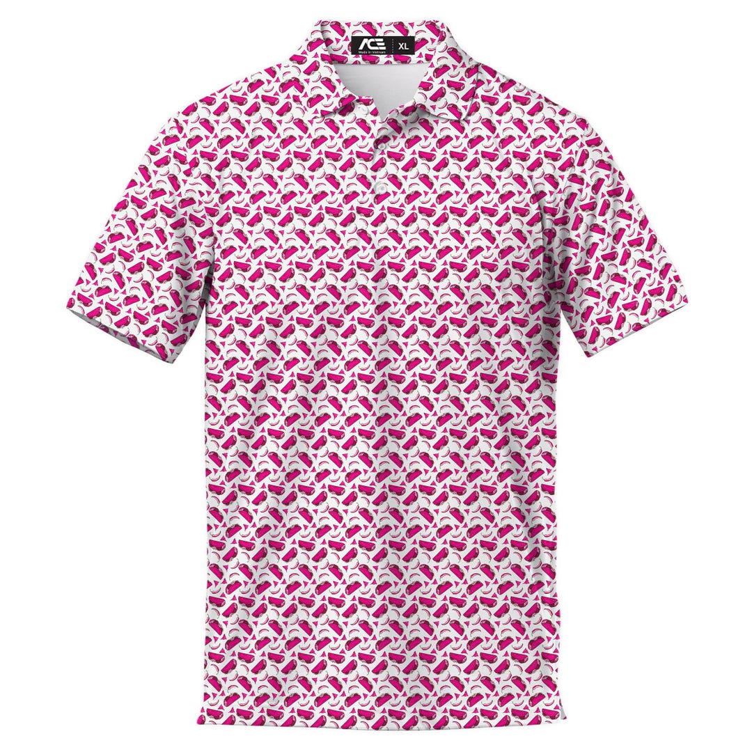 Pink Chili Pepper Taco Golf Polo Shirt - Men's Short Sleeve Button Up ...