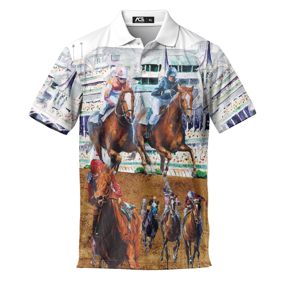 Retro Horse Racing Polo Shirts for Men Kentucky Derby Outfits Polos ...