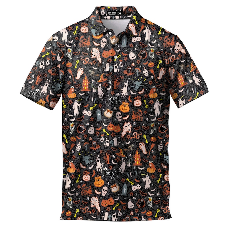 Halloween Polo Shirt Men Vintage Halloween Shirt Pumpkin Face Skeleton ...