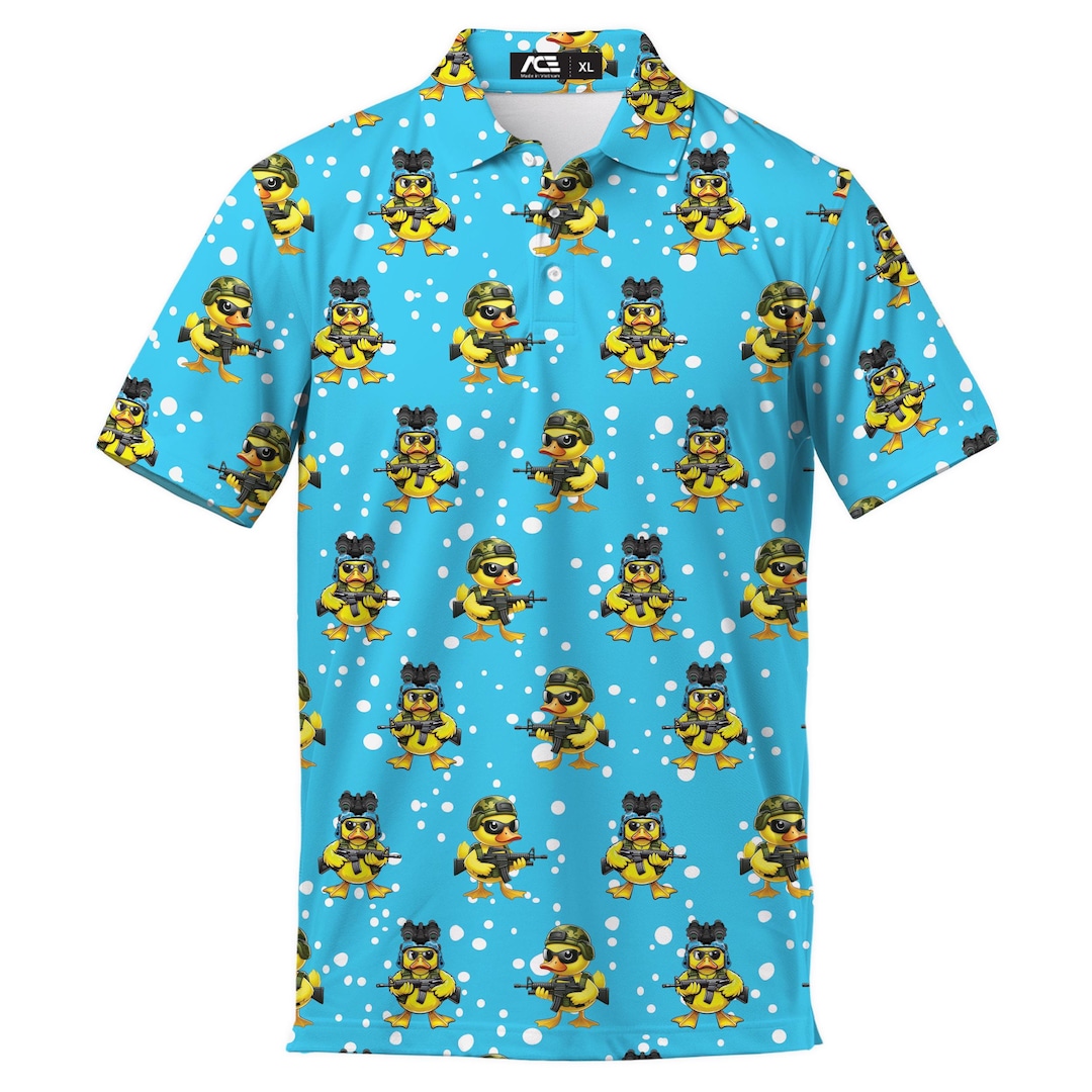 Funny Gun Rubber Duck Polo Shirts for Men Casual Duckies Golf Polos ...