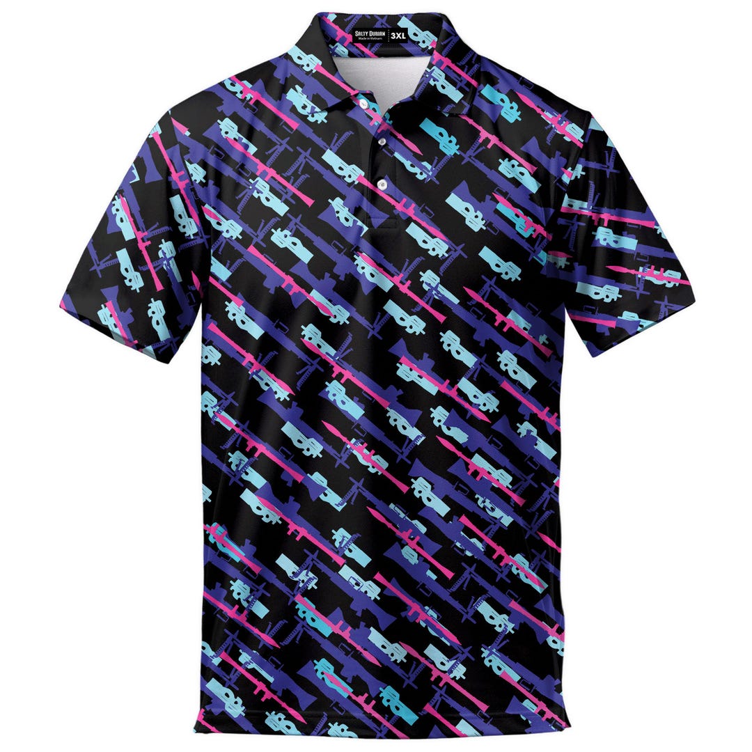 Retro Neon Gun Polo Shirts for Men Vintage Casual 80s Golf Polos Mens ...