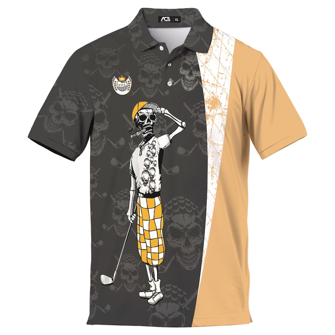 Funny Skull Golf Shirts for Men Skeleton Shirt Polos Shirt Mens Golf ...