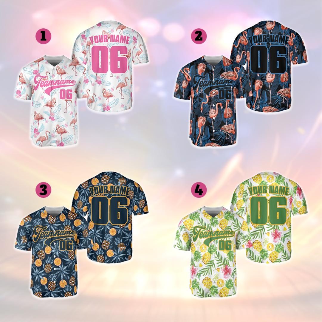 Custom Tropical Baseball Jersey, Personalized Name Number Beach Aloha ...