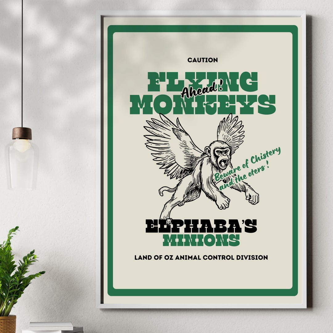 Wicked Poster to Print, Chistery Poster Wizard of Oz, Wicked Flying ...
