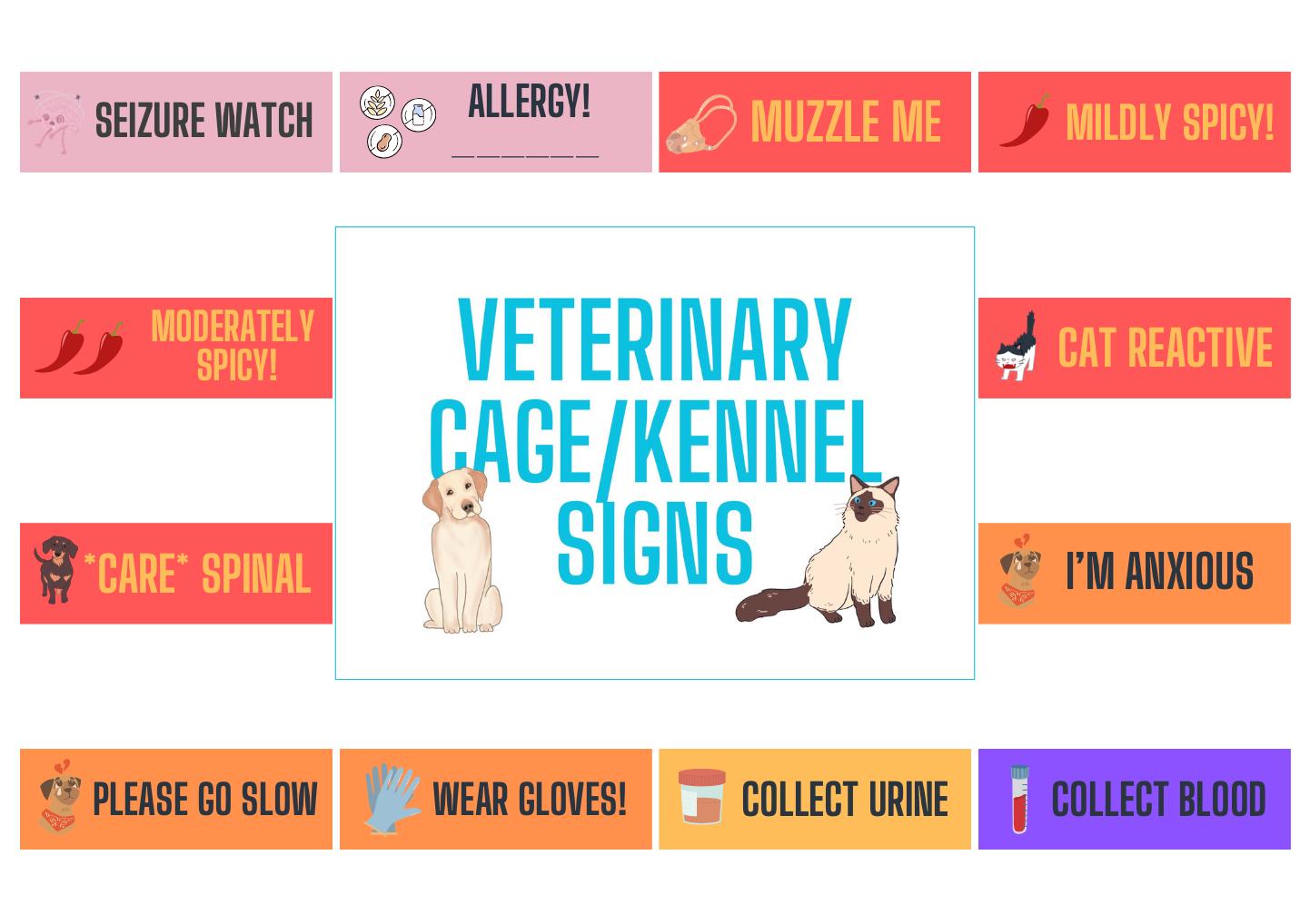 Veterinary Kennel Signs Colourful Cage Cards Digital and Customisable X ...