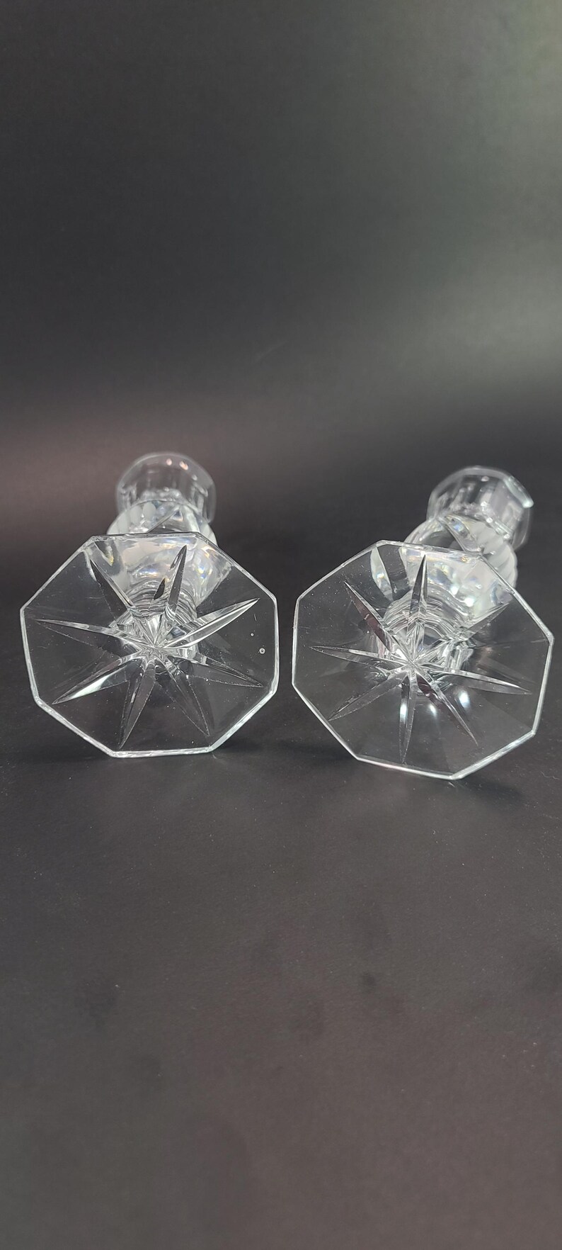 Vintage Pair of Crystal Cut Pin Wheel Candle Holders With Frost Cut ...