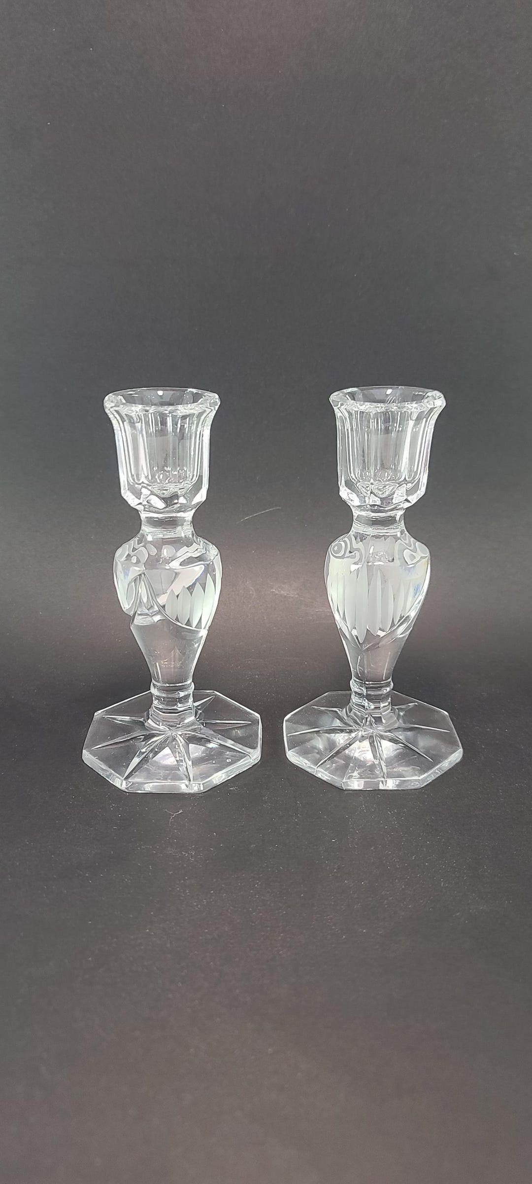 Vintage Pair of Crystal Cut Pin Wheel Candle Holders With Frost Cut ...