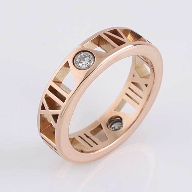 Personalized Roman Numeral Ring 14K Rose Gold in | Etsy