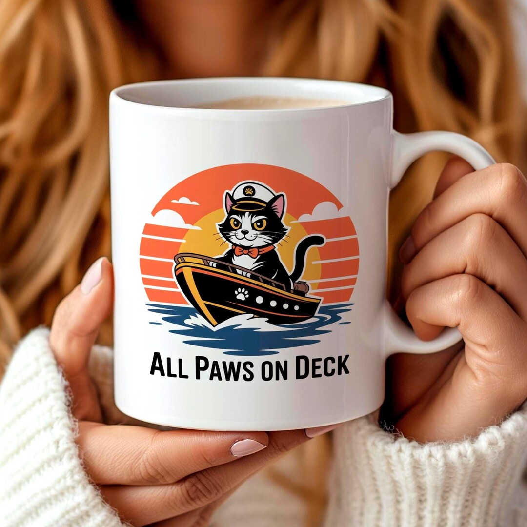 Cat Boat Captain Ceramic Mug: Nautical Gift for Animal Lover - Etsy