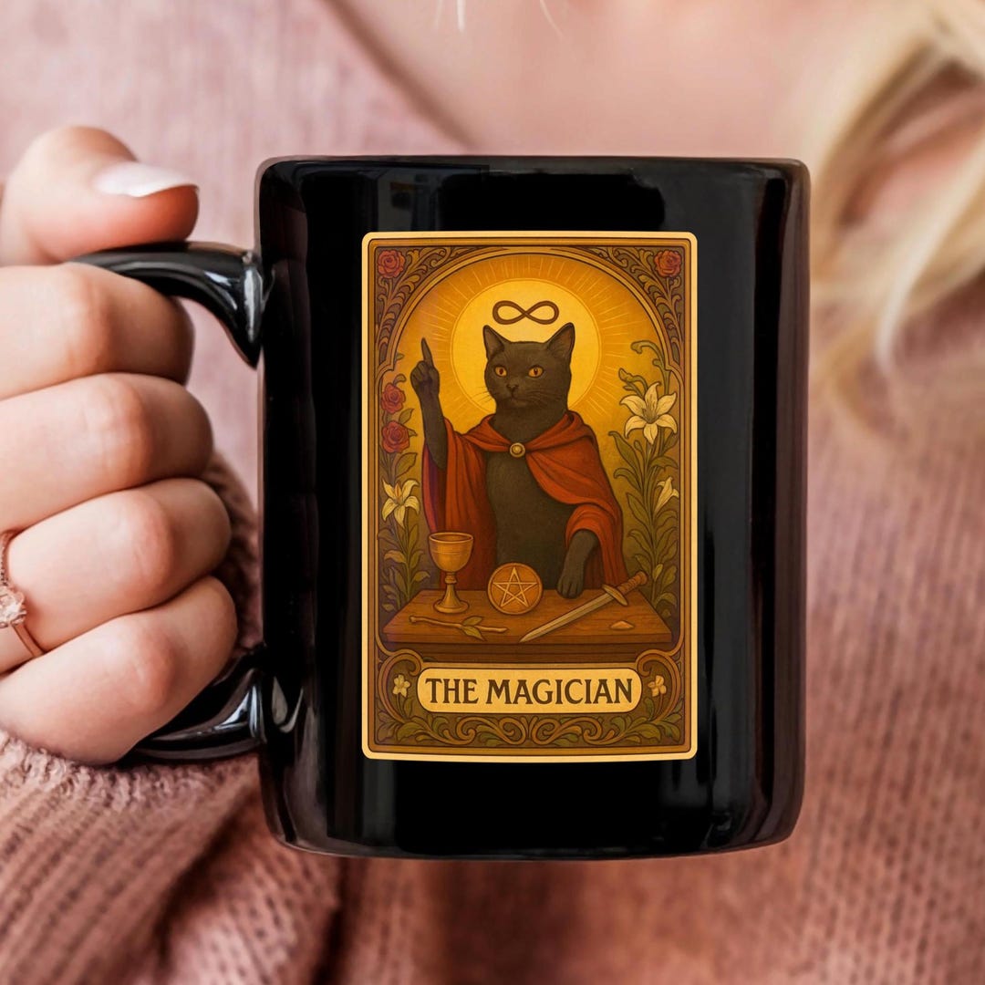 The Magician Tarot Card Cat Mug: Whimsical Zodiac Coffee Cup - Etsy